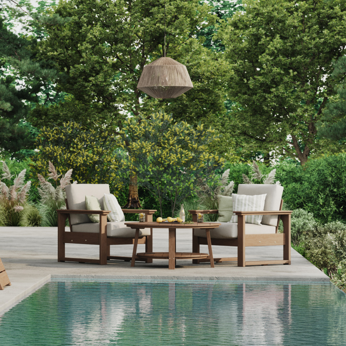 LuxCraft Lanai Lounge Chairs with Conversation Round Table | LC-LANAI-SET9