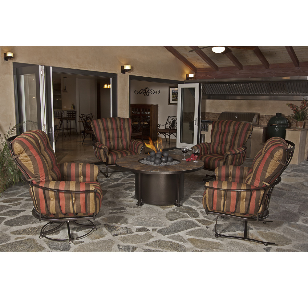 OW Lee Monterra Conversation Set with Santorini Fire Pit Chat Table ...