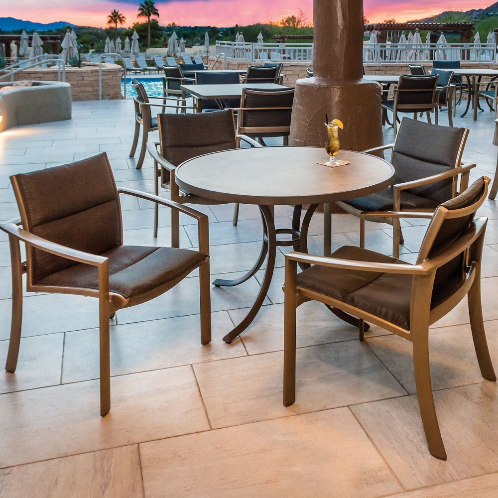 Tropitone Kor Padded Sling Outdoor Dining Set for 4 with Faux Granite ...