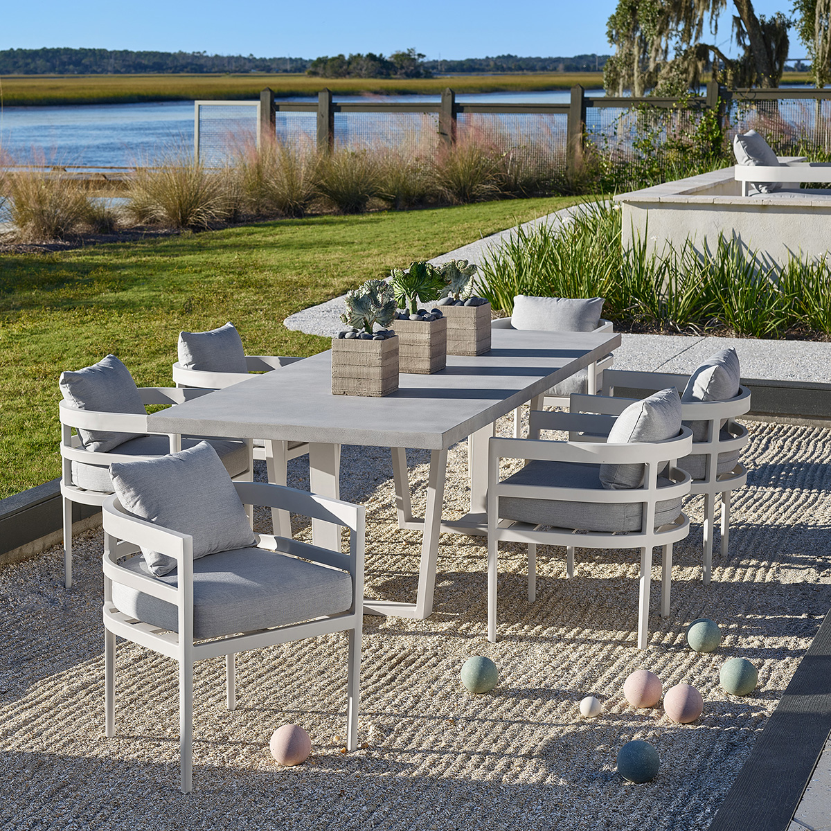 Universal South Beach Modern Outdoor Dining Set with Concrete Table ...