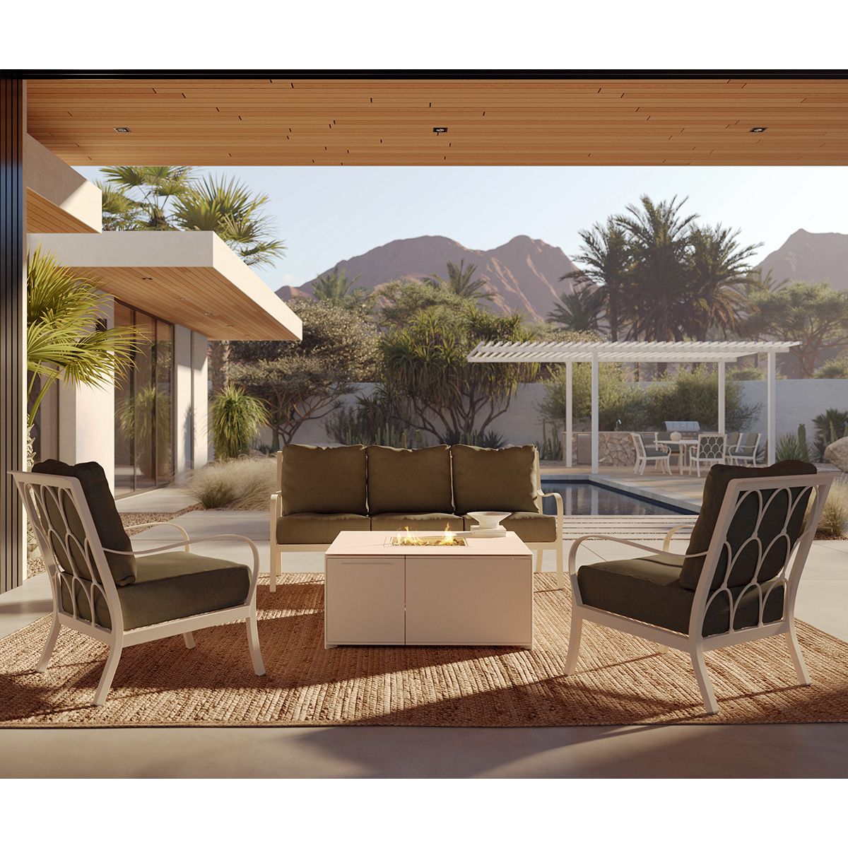 Woodard Scala Patio Set with Essence Fire Table | WD-SCALA-SET1