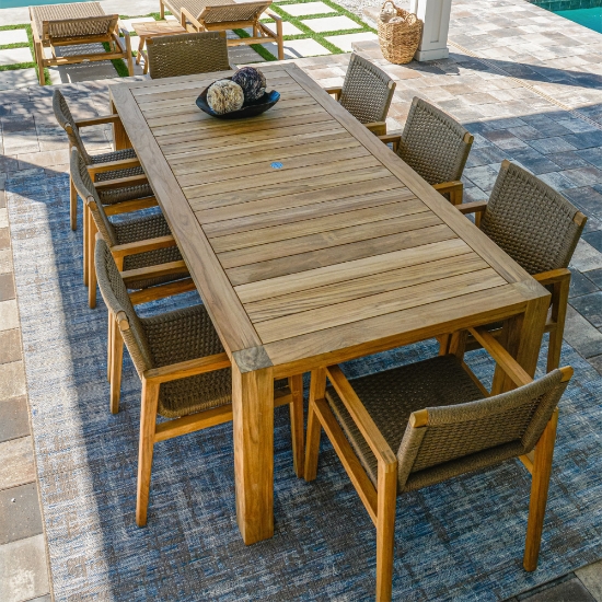 Royal Teak Admiral Wicker and Teak Dining Set for 8 | RT-ADMIRAL-SET4