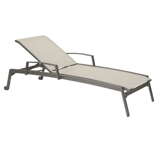 Tropitone Elance Relaxed Sling Chaise Lounge with Arms and Wheels | 461433W