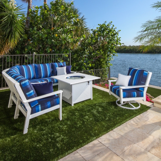 Windward Sanibel MGP Cushion Outdoor Sectional Set with Fire Table | WW ...